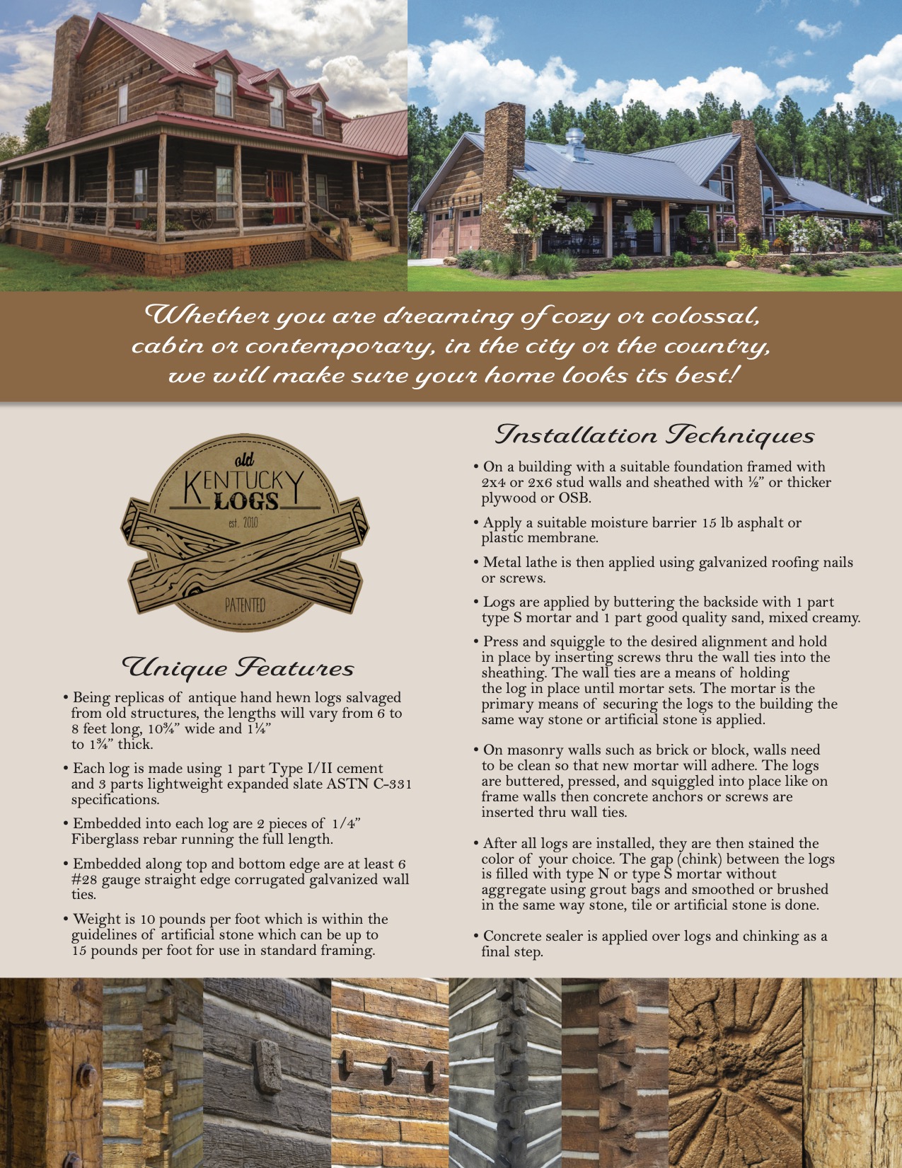 viewpricelist – Old Kentucky Logs – Concrete Log Siding